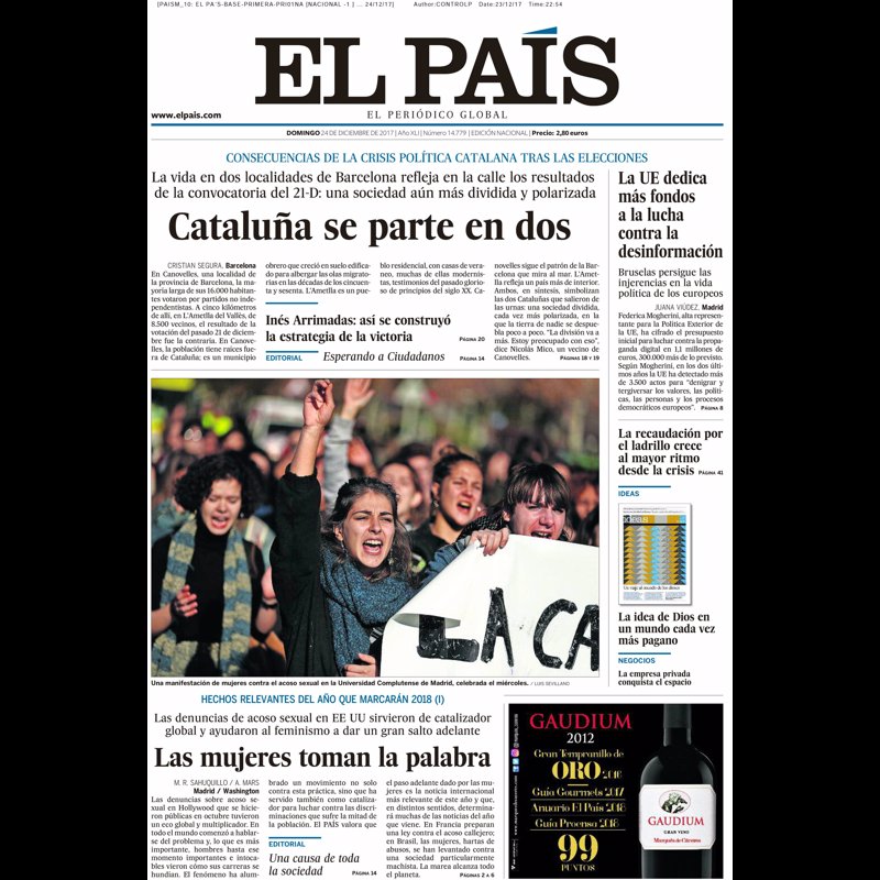 Primeras páginas de los diarios llegados esta noche a nuestra redacción