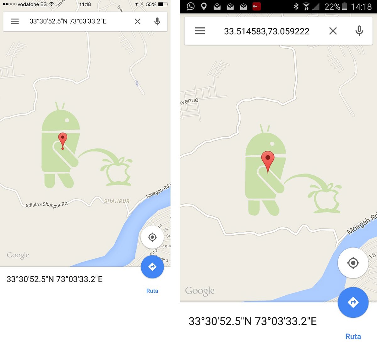 Android mea sobre Apple, literalmente, en Google Maps