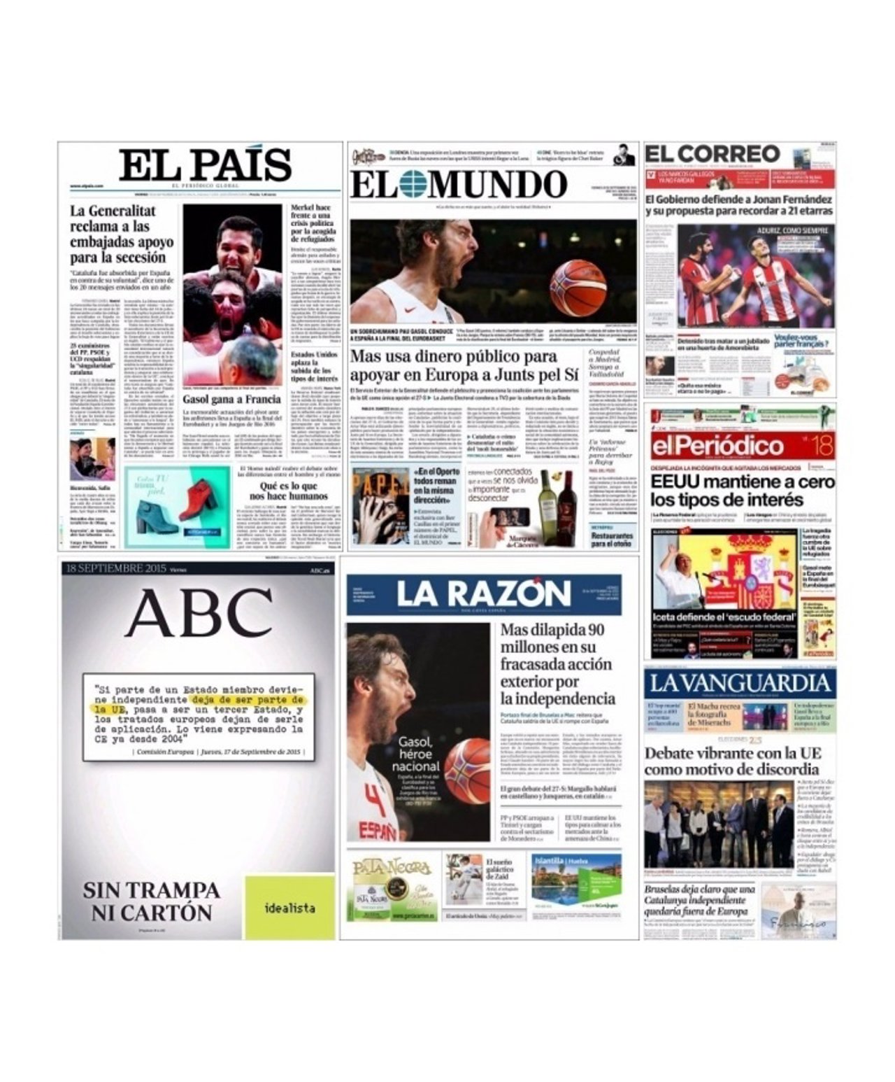 Primeras páginas de los diarios llegados esta noche a nuestra redacción