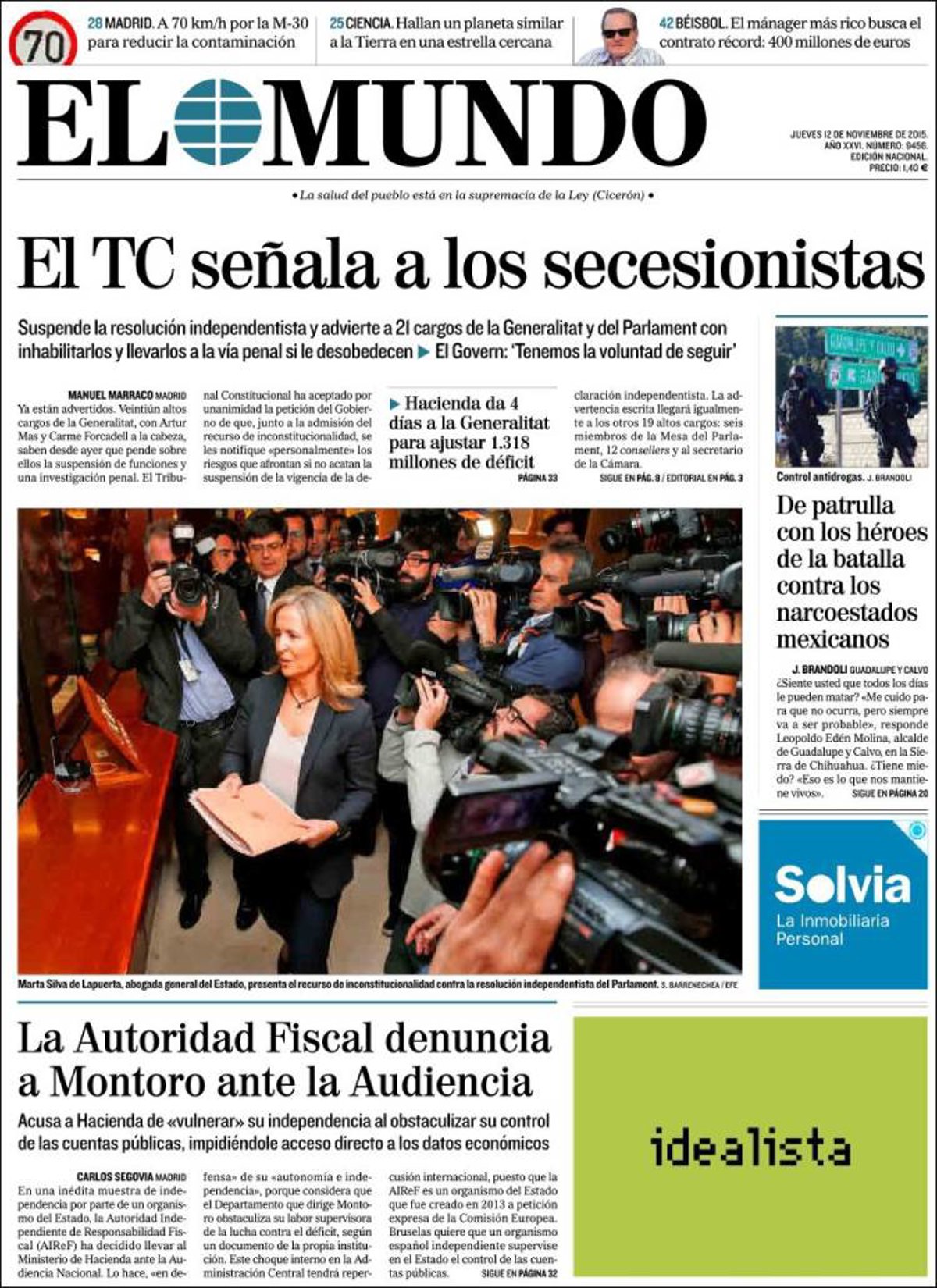 Primeras páginas de los diarios del jueves 12 de noviembre