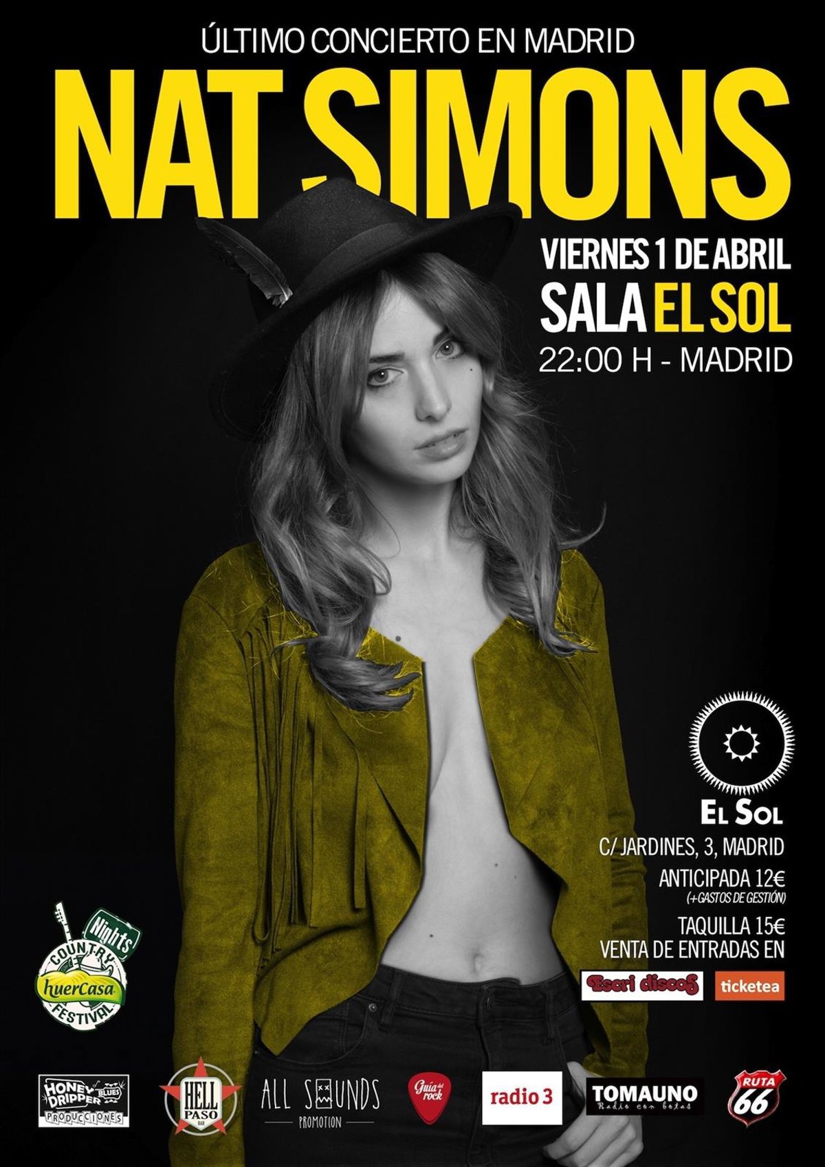 Nat Simons cierra etapa el 1 de abril en la sala El Sol de Madrid