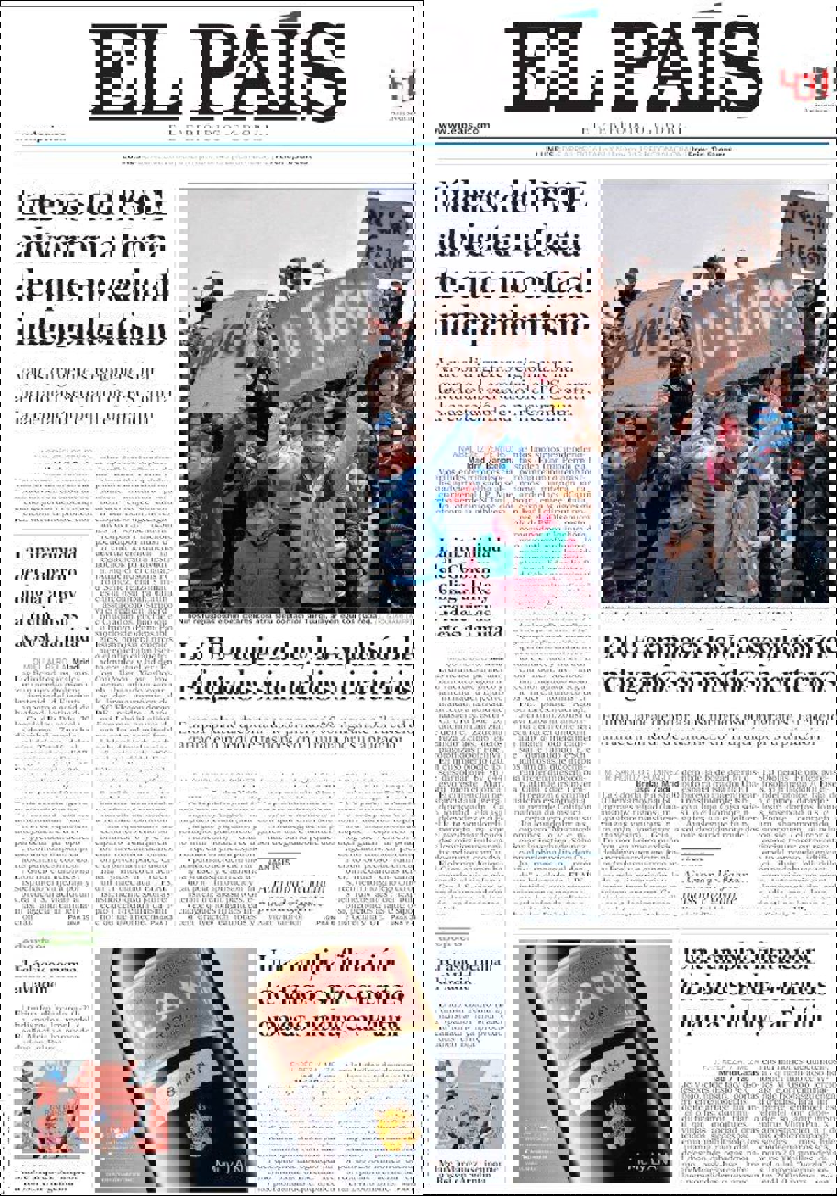 Primeras páginas de los diarios llegados esta noche a nuestra redacción