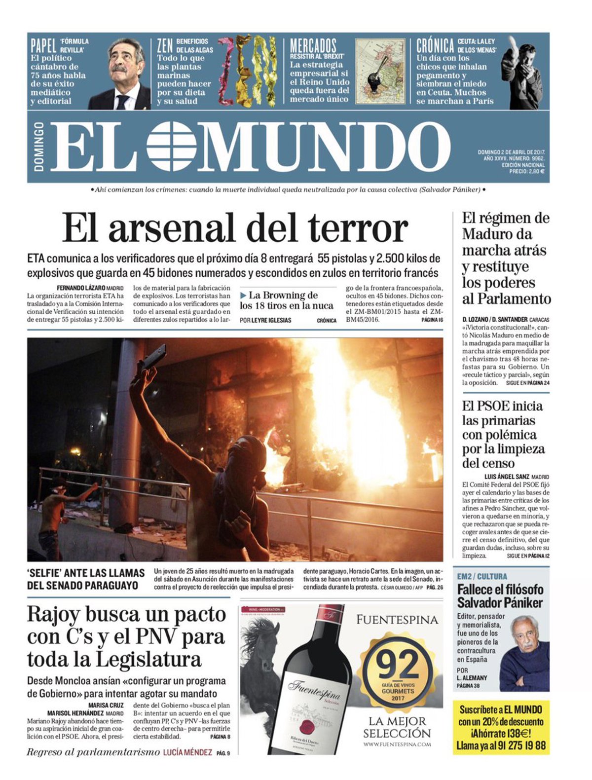 Primeras páginas de los diarios llegados esta noche a nuestra redacción
