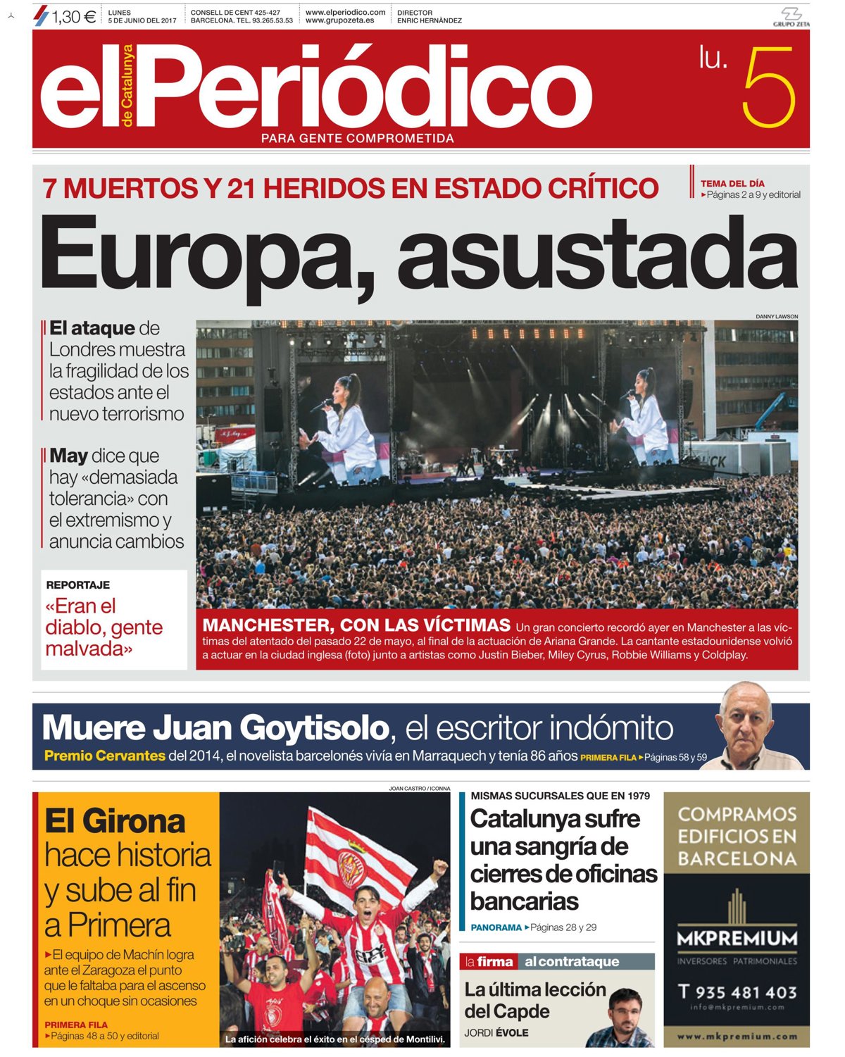 Primeras páginas de los diarios llegados esta noche a nuestra redacción