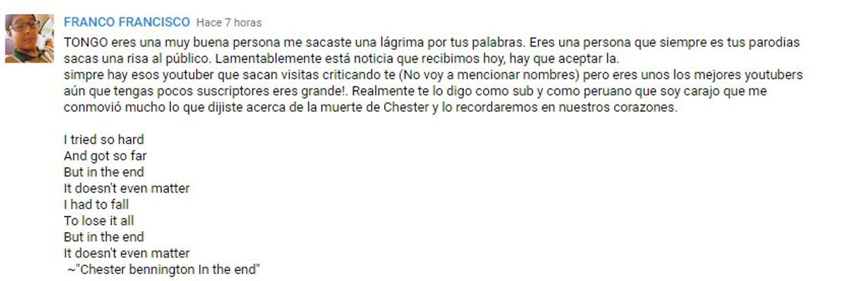 El cantante peruano Tongo llora la muerte de Chester Bennington y ... El cantante peruano Tongo llora la muerte de Chester Bennington y ...