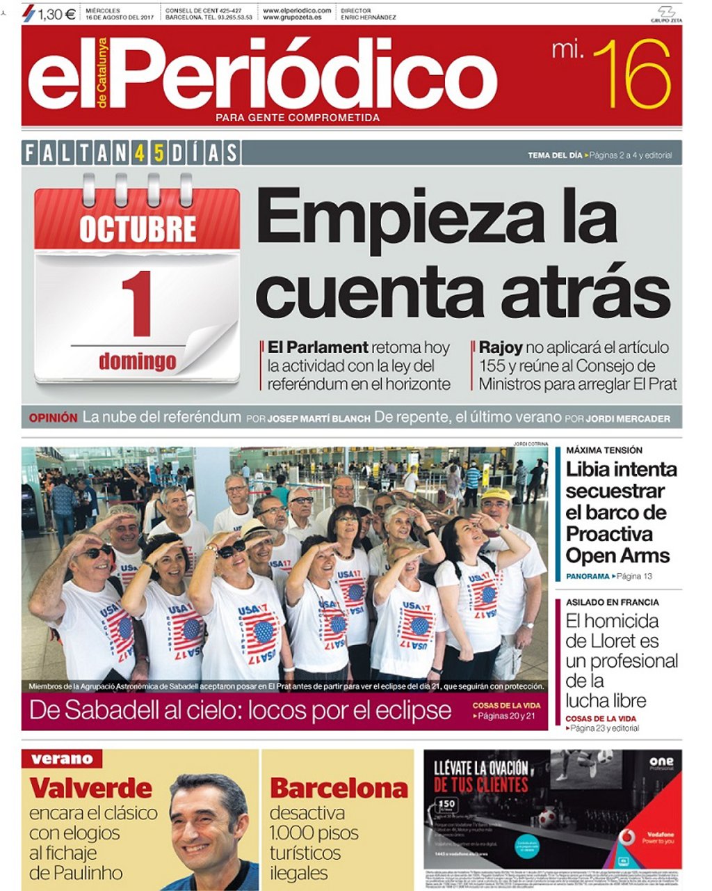 Primeras páginas de los diarios llegados esta noche a nuestra redacción