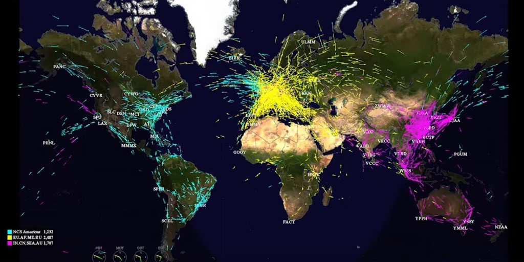 VÍDEO El tráfico aéreo mundial, visualizado durante 24 horas