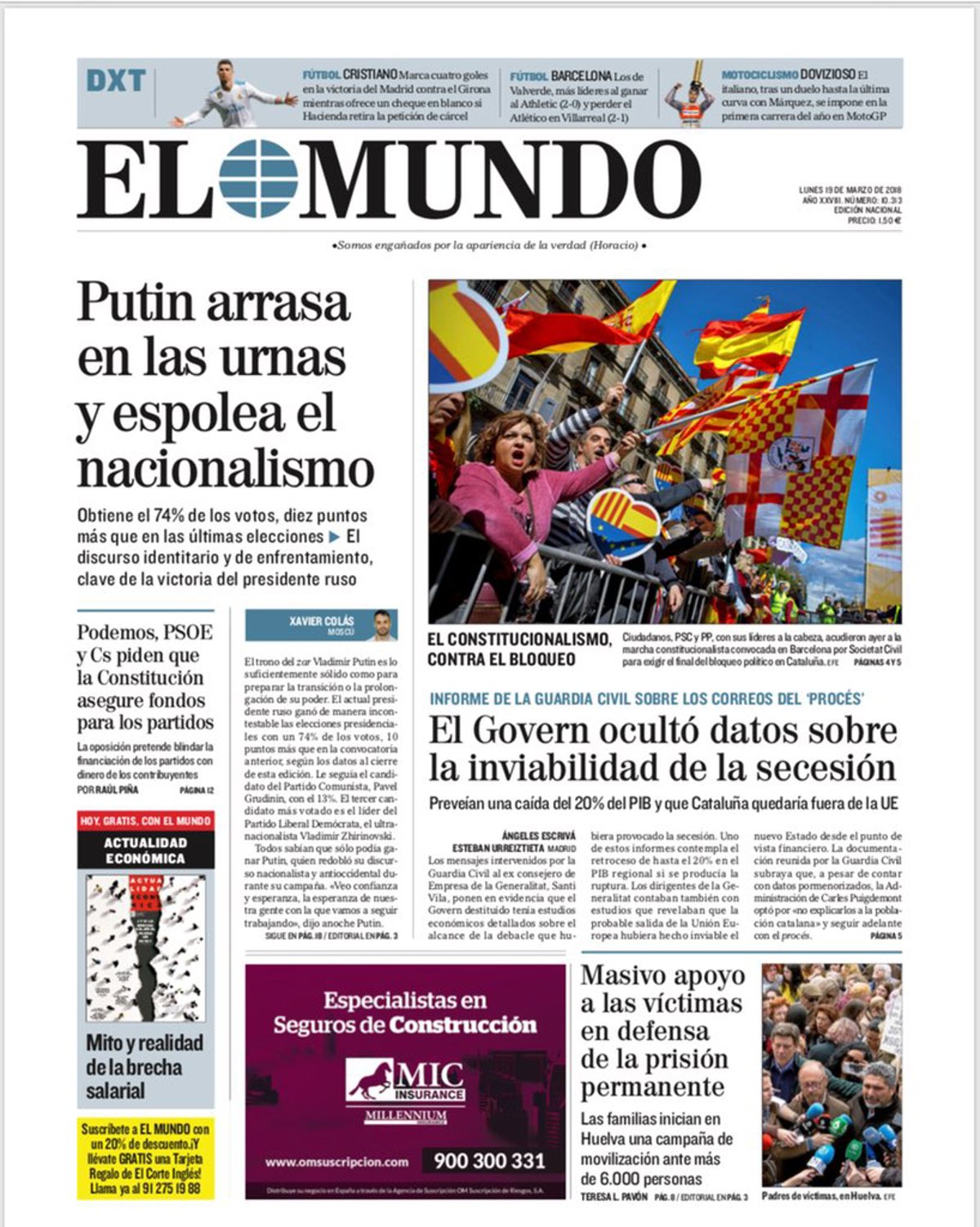 Primeras páginas de los diarios llegados esta noche a nuestra redacción