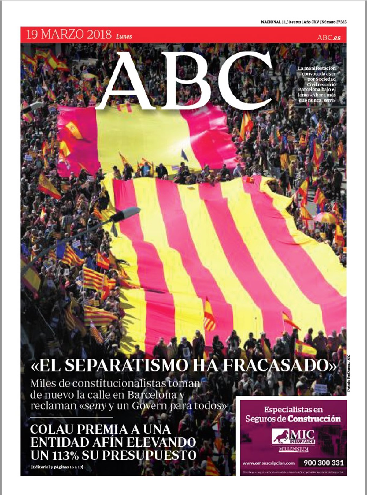 Primeras páginas de los diarios llegados esta noche a nuestra redacción