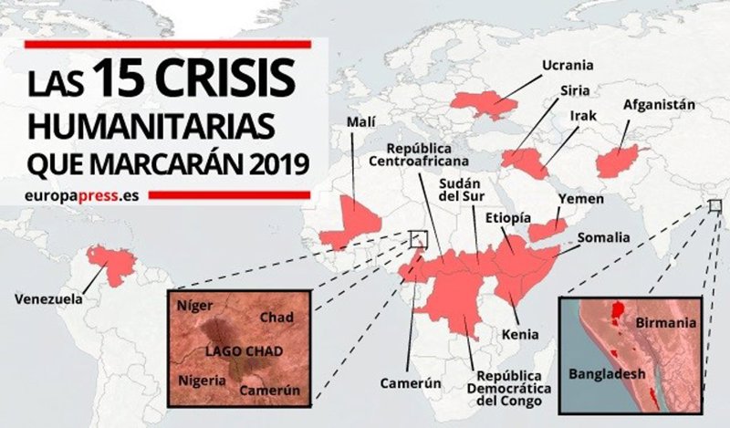 Las 15 principales crisis humanitarias que marcarán 2019