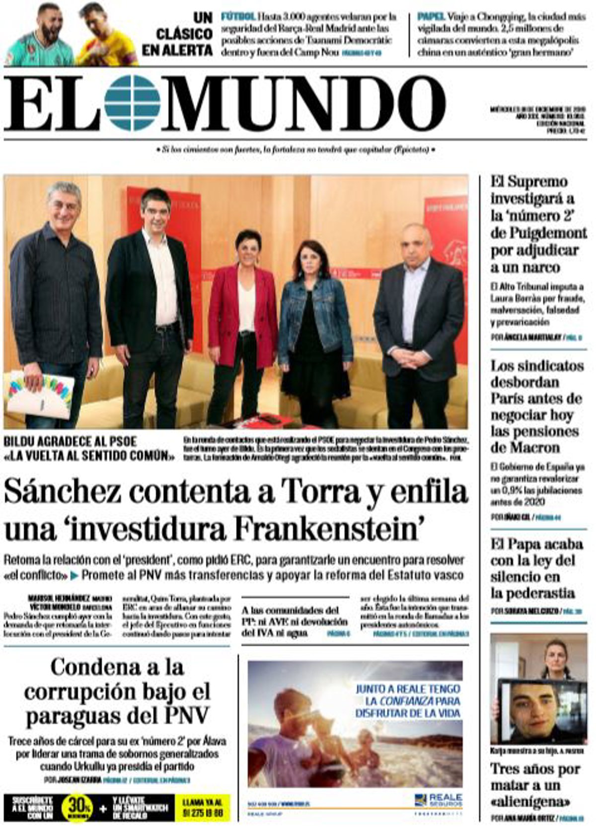 Primeras páginas de los diarios llegados esta noche a nuestra redacción