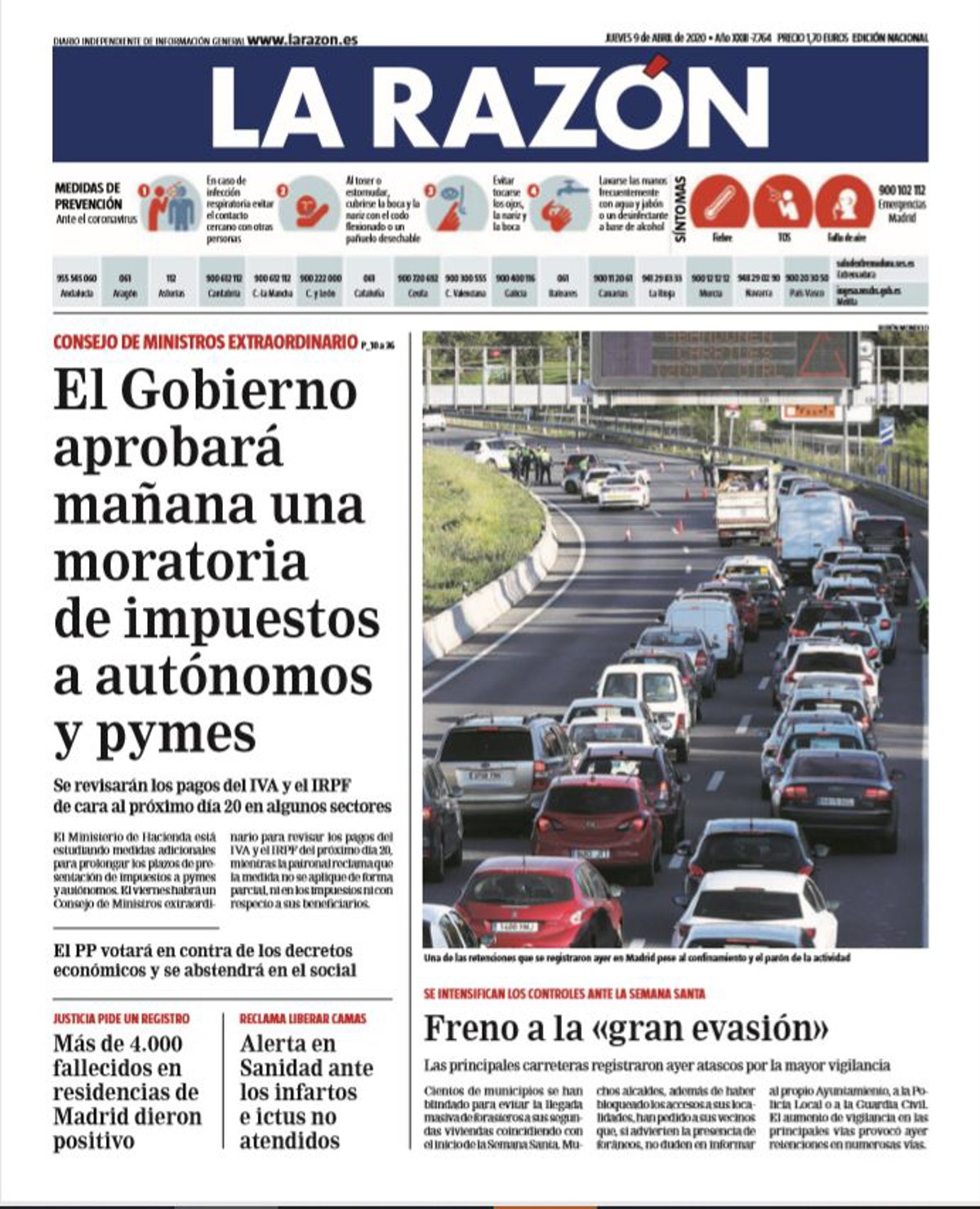 Las portadas de los periódicos del jueves 9 de abril de 2020