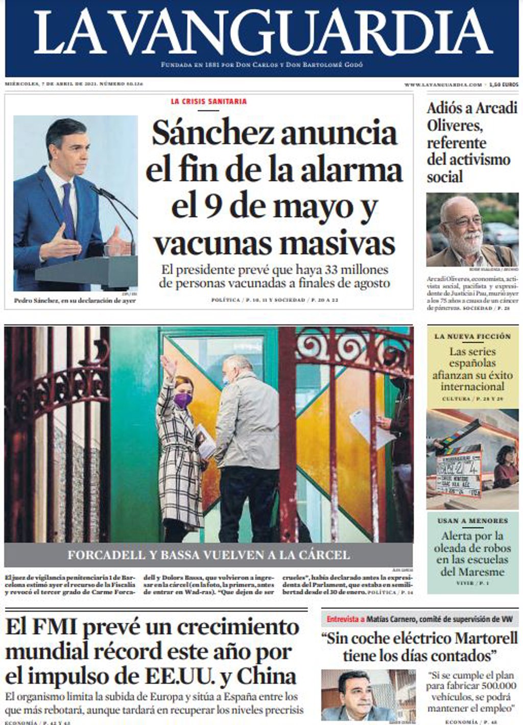 Las portadas de los periódicos del miércoles 7 de abril de 2021