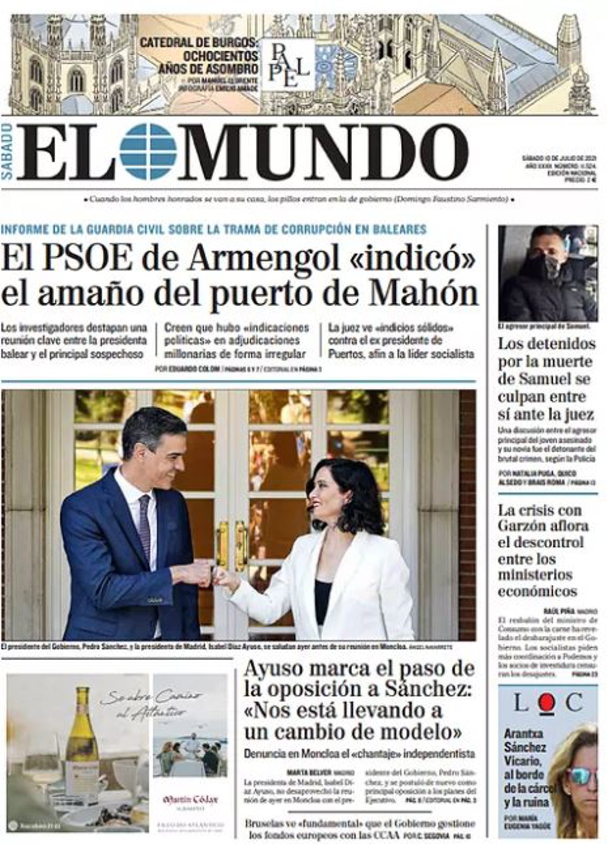 Las portadas de los periódicos del sábado 10 de julio de 2021