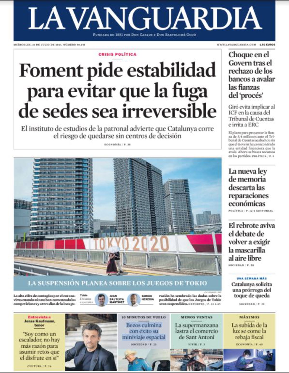 Primeras páginas de los diarios llegados esta noche a nuestra redacción