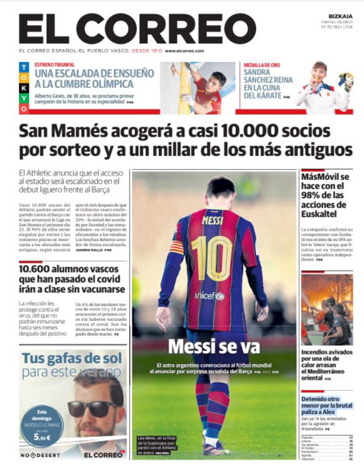 Primeras páginas de los diarios llegados esta noche a nuestra redacción