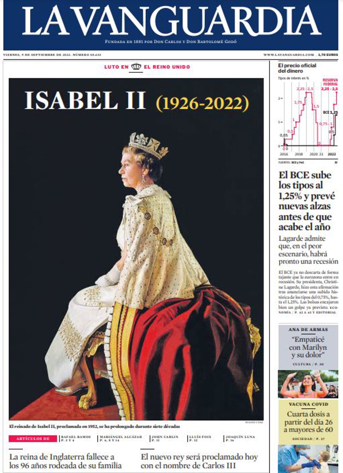 La muerte de Isabel II protagoniza las portadas de los periódicos de este viernes 9 de septiembre
