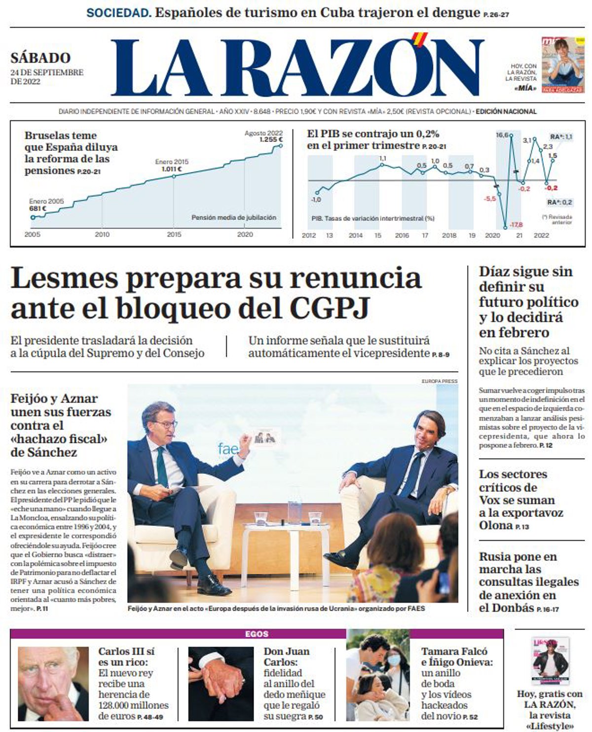 Las portadas de los periódicos del sábado 24 de septiembre
