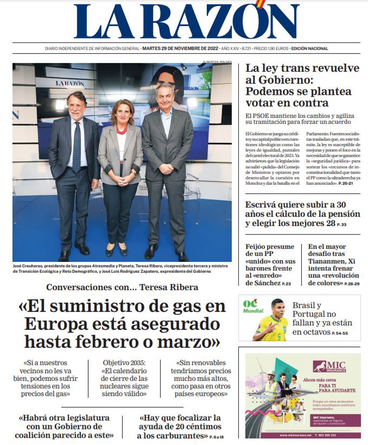 Las portadas de los periódicos del martes 29 de noviembre