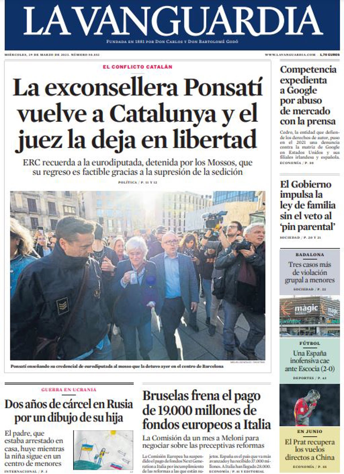 Las portadas de los periódicos del miércoles 29 de marzo