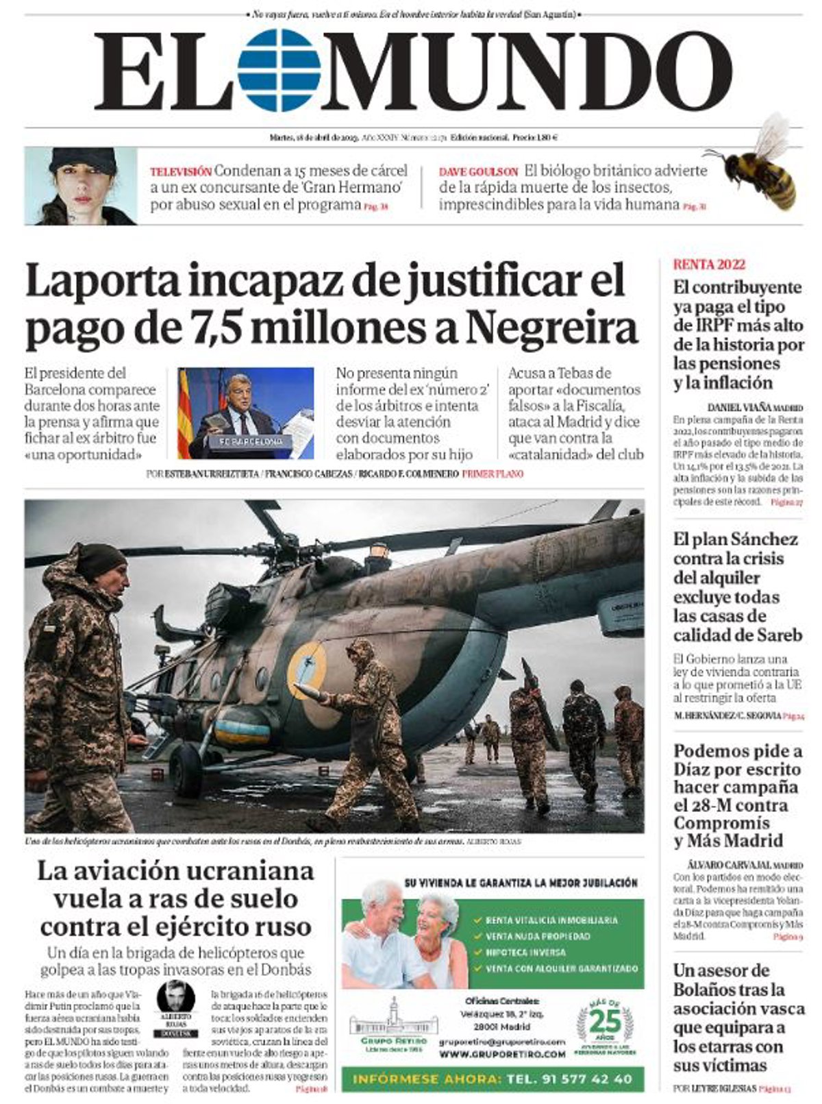 Las portadas de los periódicos del martes 18 de abril