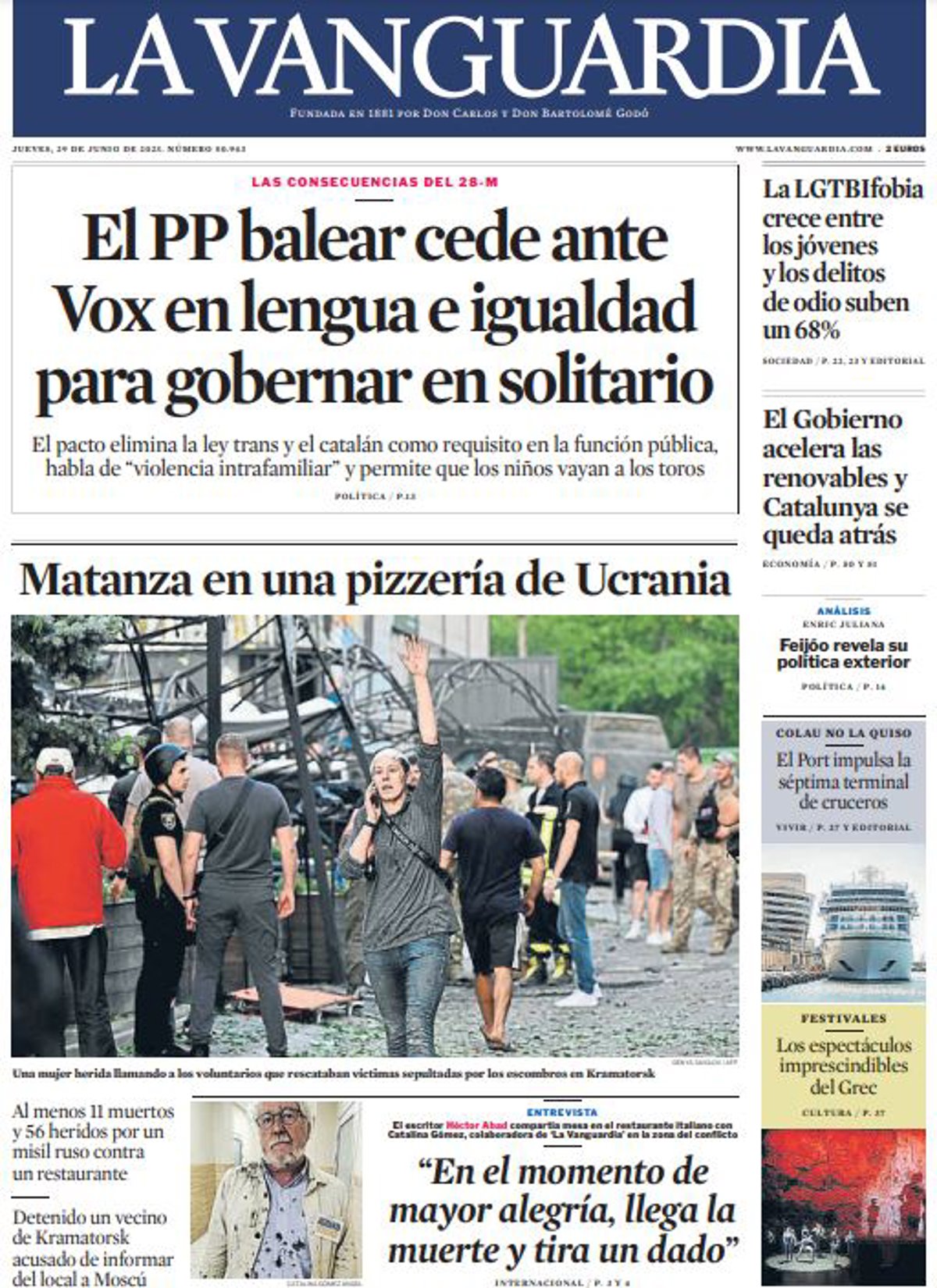 Las portadas de los periódicos del jueves 29 de junio
