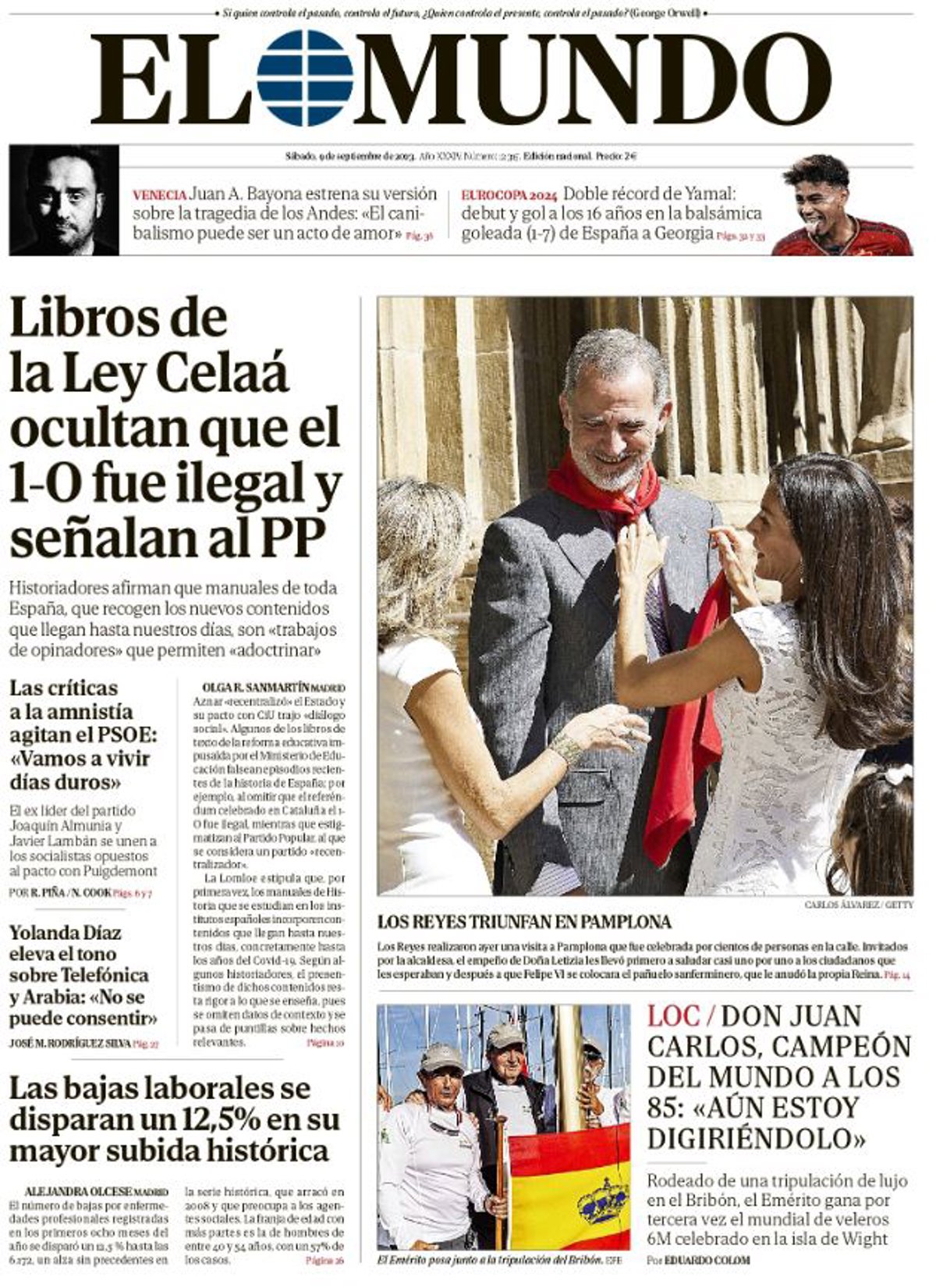 Las portadas de los periódicos del sábado 9 de septiembre