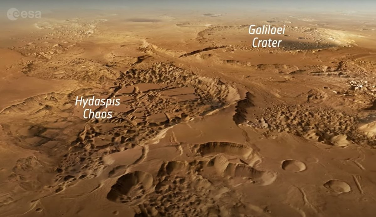 Vuela por el sinuoso Ares Vallis con la sonda Mars Express de la ESA