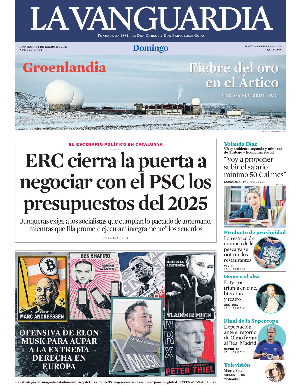 Portadas de los periódicos del domingo 12 de enero de 2025