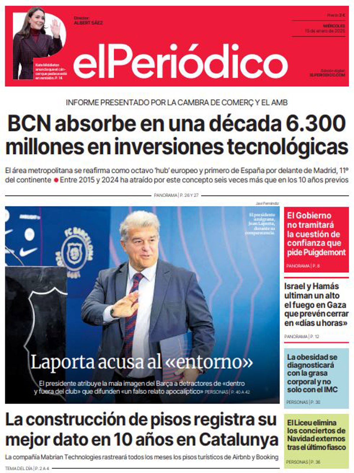 Portadas de los periódicos del miércoles 15 de enero de 2025