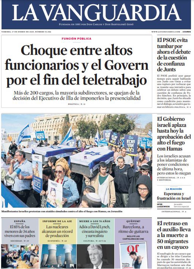 Portadas de los periódicos del viernes 17 de enero de 2025