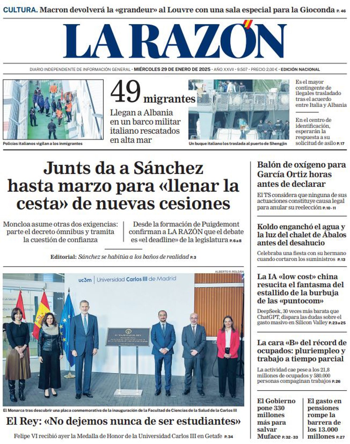 Portadas de los periódicos del miércoles 29 de enero de 2025